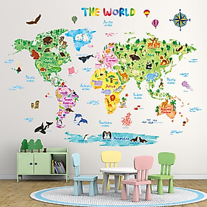 DECOWALL DL3-1615 XLarge Animal World Map Kids Wall Stickers (61x43 inch) Wall Decals Peel and Stick Removable Wall Stickers for Kids Nursery Bedroom Living Room décor