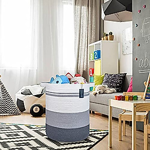 COMSE Extra Large Laundry Basket, Tall Blanket Basket, Laundry Hamper with Handles, 15.7”x 21.7”, Cotton Rope Basket, Woven Laundry Basket, Toy Basket, Clothes Baskets,Woven Basket,Gradient Gray