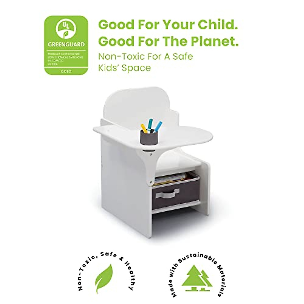 Delta Children MySize Chair Desk with Storage Bin - Greenguard Gold Certified, Bianca White