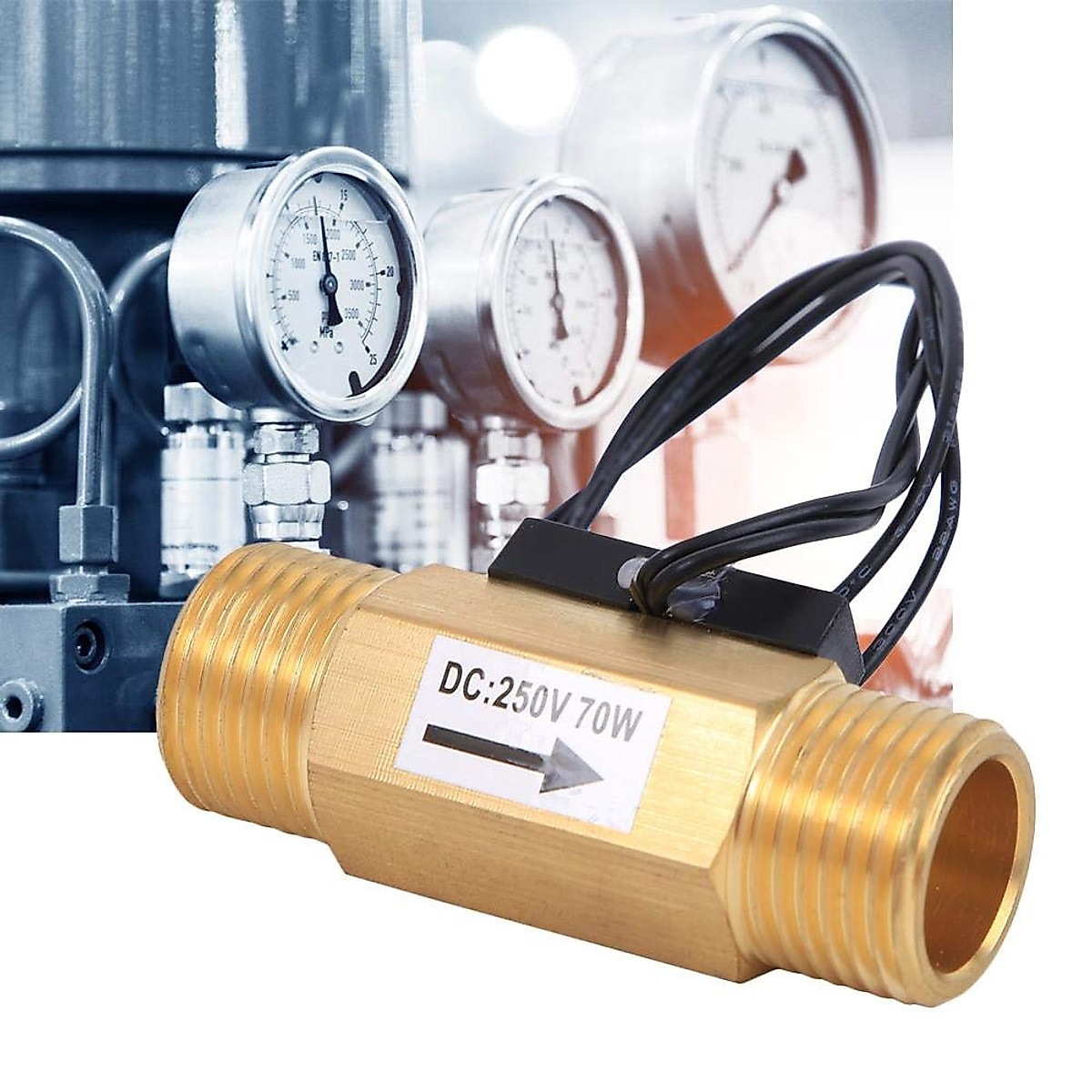Water Flow Meter, 1/2 Inch Brass Water Flow Sensor Switch, Industrial Electromagnetic Flow Meter, for Industrial Automation, Mechanical Equipment, Air Compression, Refrigeration, Heating, Ventilation