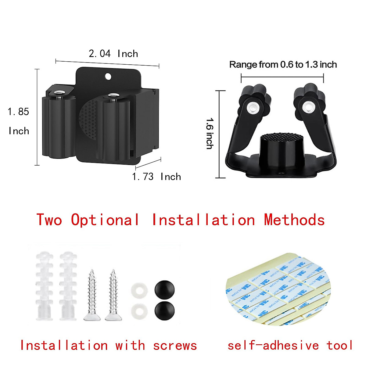 Broom Holder Wall Mounted 15 Pack Mop Clamp Clip Hanger Stainless Steel Organizer Gripper Mount Utility Rack with Installation Screws Self Adhesive for Shovel Handle Garden Tool Black