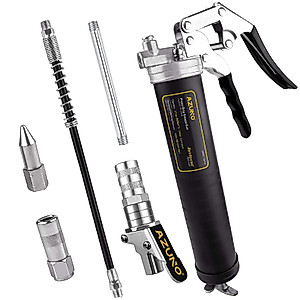 AZUNO Pistol Grip Grease Gun, 6500 PSI Heavy Duty Grease Guns with Flex Hose, Metal Extension, Professional Coupler and Sharp Nozzle