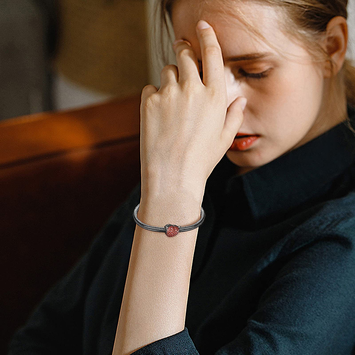 GNOCE Devil‘s Heart Charm Bead 925 Sterling Silver Charms Fits Women's Charm Bracelet/Necklace Jewelry For Birthday Gift