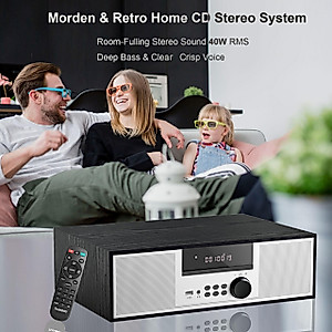 Vintage Home CD Stereo System, 40W RMS Micro Component with CD Player, Bluetooth, USB Playback, FM Radio, AUX-in & Earhpones Output, Clear Sounds & Rich Bass (TB-816 Black)