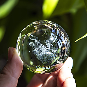 HDCRYSTALGIFTS 3D Laser Constellation Crystal Ball Crystal Paperweight Full Sphere Glass Fengshui with Sliver-Plated Flowering Stand(Taurus)