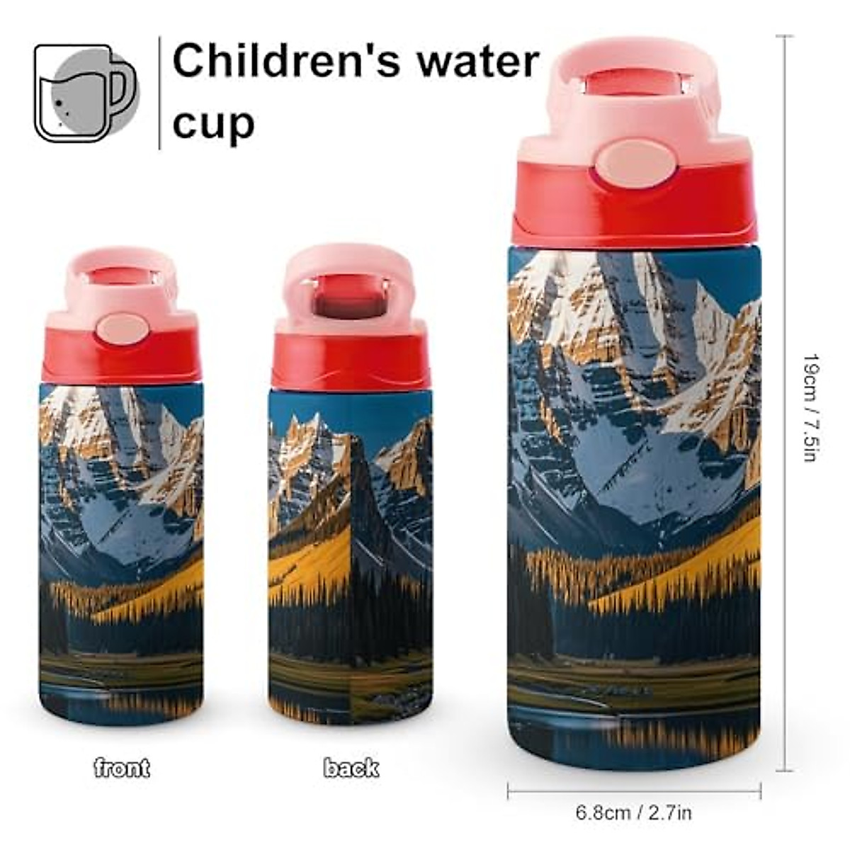 Stainless Steel Water Bottles Rocky Mountain Range Travel Water Cups with Handle And Silicone Straw Drinking Cup with Leak Proof Lid Thermo Travel Mug for Women Men