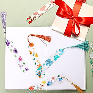 10 PCS Flower Resin Bookmarks Clear Floral Bookmarks Cute Bookmarks Dried Flower Page Marker with Tassels for Book Lovers Reader Teachers Students Women