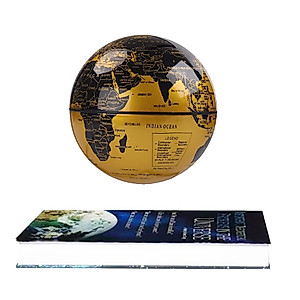 levitating globe,floating globe,cool stuff,360 degree rotation World Map Office Decor with LED Light Base,Gift for Men Father Boys,Spinning Globe Desk Levitating Decoration（gold）