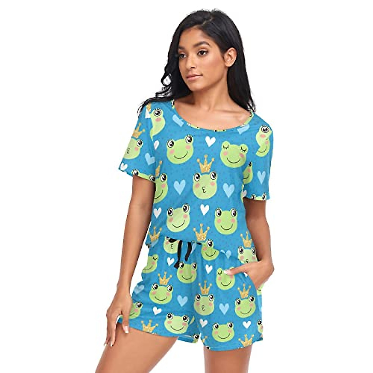 UMIRIKO Cute Funny Frog Heart Womens Pajama Sets, Soft Short Sets Women 2 Piece Pajama Sets, Size L 21330291
