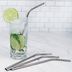 RSVP International Endurance Stainless Steel 8.5" Drink Straws, 4 Count | 5mm Fits Most Tumblers | Reusable & Durable | For Smoothies, Frappes, Sodas, Tea & More | Dishwasher Safe