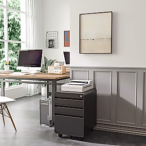 AFAIF 3 Drawer Mobile Locking File Cabinet,Metal Filing Cabinets for Home Office,Small Rolling File Cabinet Under Desk Office Drawer Storage Cabinet fits Letter/Legal/A4 Size,Black