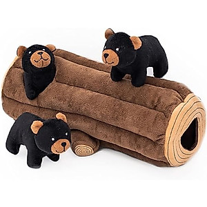 ZippyPaws Burrow, Woodland Friends Black Bear Log - Interactive Dog Toys for Boredom - Hide and Seek Dog Toys, Colorful Squeaky Dog Toys for Small & Medium Dogs, Plush Dog Puzzles