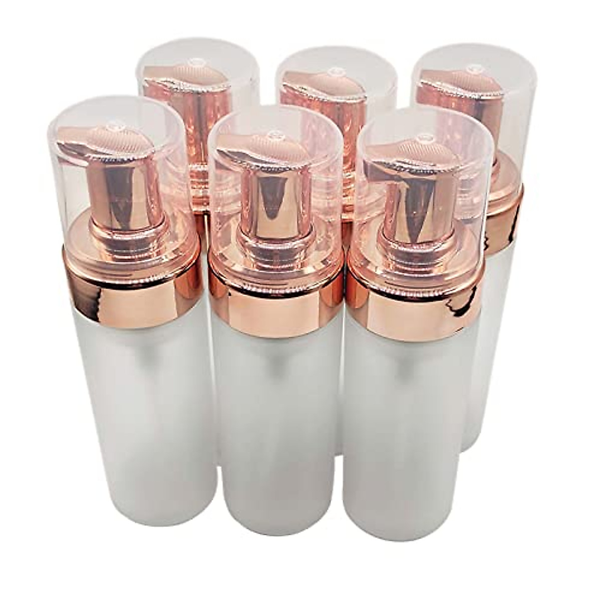 150ml Foam Pump Bottle, 5oz Empty Foaming Dispenser Soap Plastic Container for Facial Cleanser Shampoo Hand Soap (Clear Matte+Rose Gold)