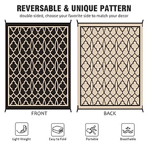 Pendolr Reversible Mats - Outdoor Rugs 9'x12' for Patios Clearance, Plastic Straw Rugs Waterproof, Portable, Outdoor RV Camping Rug, Garden, Balcony, Picnic, Beach, Camping(Black & Beige)