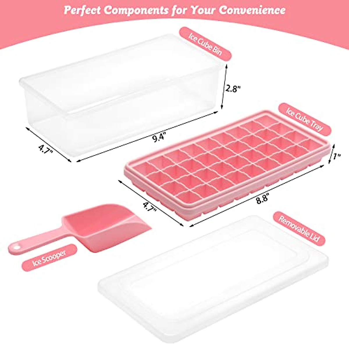 Food-grade Silicone Ice Cube Tray with Lid and Storage Bin for Freezer, Easy-Release 36 Small Nugget Ice Tray with Spill-Resistant Cover&Bucket, Flexible Ice Cube Molds with Ice Container, Scoop Cover