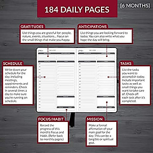 Mountain Daily Planner® Classic – Undated Daily Weekly Gratitude Journal, Monthly Calendar. Achieve Goals, Increase Productivity, Boost Happiness in 2023, 2024. Hardcover. Pen Holder. 6 Months (Black)
