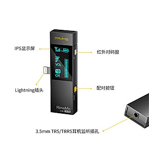 7RYMS RimoMic Lite LN Mini Wireless Microphone, Lavalier Microphone for iPhone Vlogging, Phone Gimbal Video Recording, Phone Interview- Compatible with iPhone 13 12 11 X XS 8 7 6 pro/max/Mini