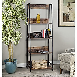 OS Home and Office ladder bookcase, Rustic Planked Knotty Pine