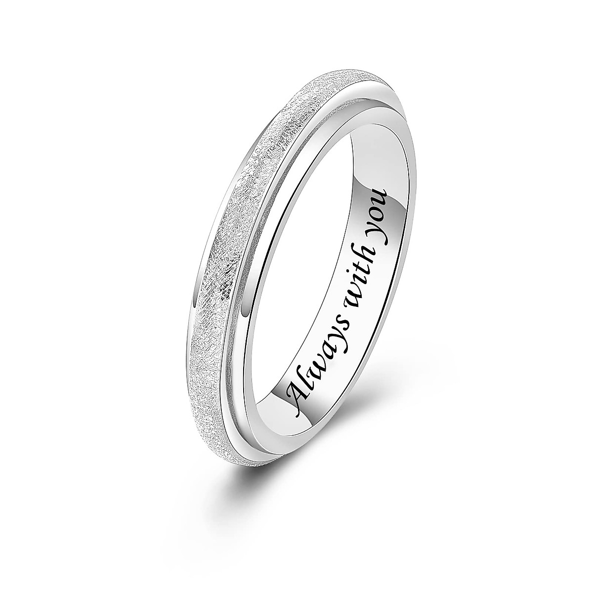 Teioa Spinner Fidget Rings Sterling Silver Anti Anxiety Rings Worry Relieving Boredom ADHD Autism Band Rings for Women Men (Always with you #6)