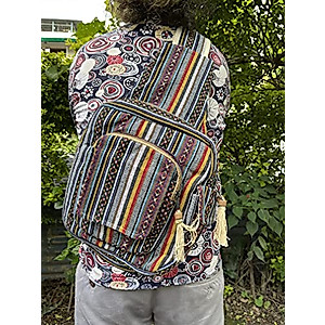 Fwosi Outdoor Crossbody Bag - Unisex Hemp Hippie Boho School Tote for Men & Women - Lightweight, Cotton, Side Shoulder Bags - 5 Compartments, Zipper Closure, Adjustable Strap - Handmade in Nepal