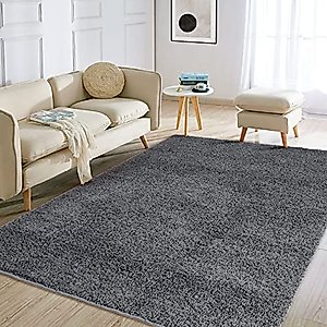 COZYLOOM Large Shag Area Rug, 9 x 12 Luxury Soft Shaggy Rug, Plush Fluffy Indoor Floor Carpet Cozy Solid Modern Rug Anti-Skid Bedroom Floor Cover Living Room Nursery Throw Carpet Dark Grey