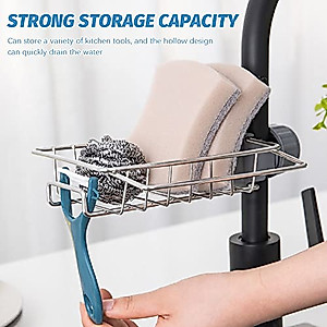 Quimoy Sponge Holder for Kitchen Sink,Sponge Holder Over Faucet Kitchen Sink Caddy Organizer, Faucet Drainage Shelf, Stainless Steel Detachable Hanging Faucet Drain Rack for Kitchen Bathroom