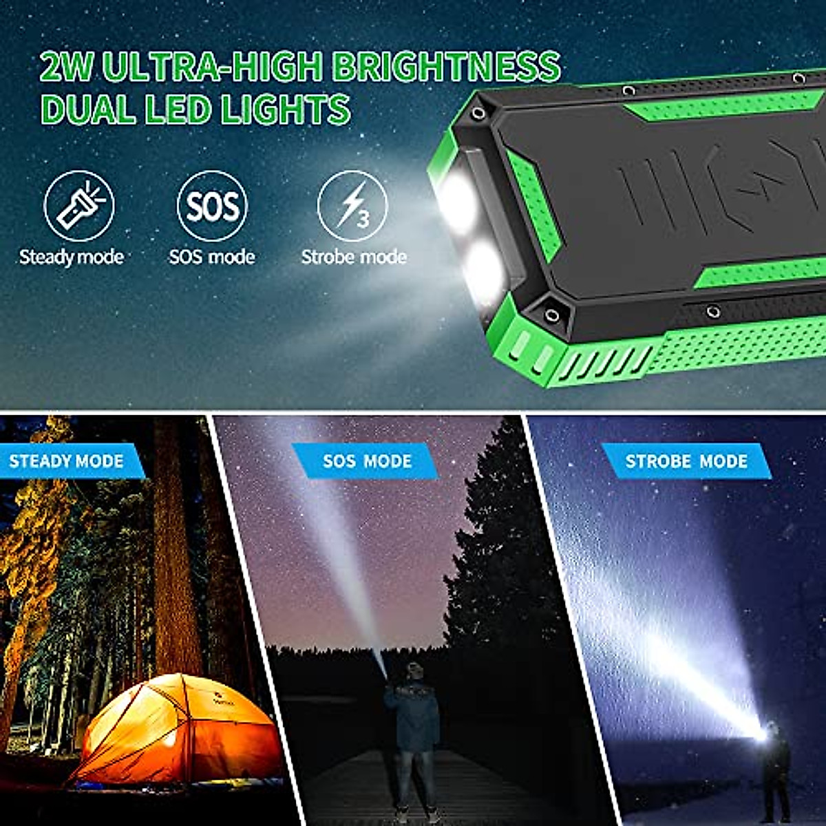 Solar Charger Solar Power Bank, Portable Charger 40000mAh PD22.5 Wireless Charging, Solar battery QC4.0 Fast Carging,6 Output & 2 Input External Battery, Dual Flashlight IP54 Waterproof Outdoor
