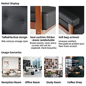 STHOUYN 50”W Black Faux Leather Small Office Couch Loveseat Sofa with Wood Arms, Mid Century Modern Love Seat Sofas Lounge Armchair Living Room Bedroom (Black (loveseat))