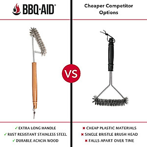 BBQ-AID All Angles BBQ Grill Brush for Outdoor Grill – Cleans All Angles, Large Wooden Handle, and Stainless Steel Bristles - BBQ Brush for Grill Cleaning – Grill Cleaner Brush Safe for BBQ and Grill