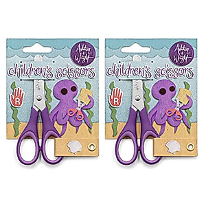 Ashton and Wright - Kids Children's Scissors 5"/12cm - Soft Grip - Purple - Right Handed - Pack of 2