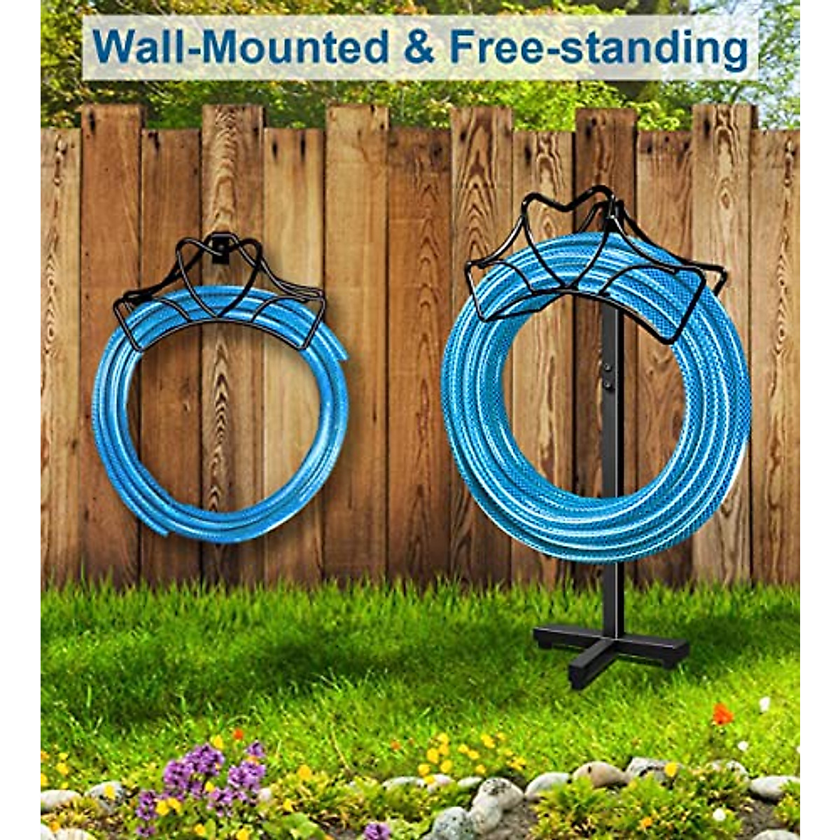 Artigarden Outdoor Garden Freestanding Hose Holder Stand, Heavy Duty Metal Water Pipe Storage Rack Stake for Backyard, Black