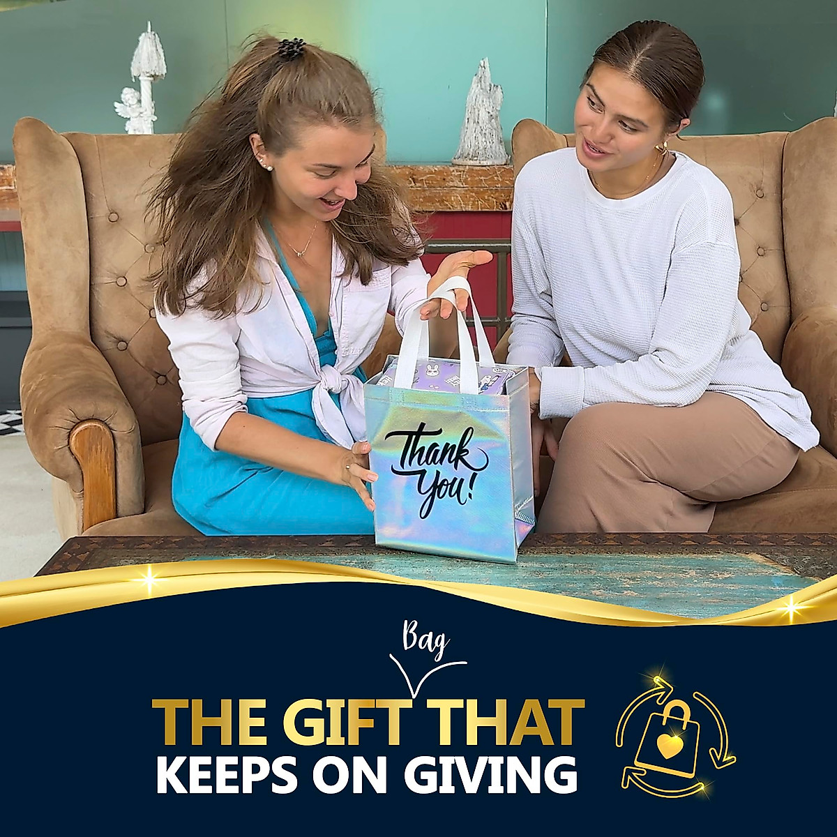 Nush Nush Thank You Gift Bags Bulk Medium – Set of 12 Reusable Thank You Bags From Six Vibrant Colors With a Premium Finish - Perfect As Goodie Bags, Birthday Bags, Party Favor Bags – 8x4x10 Size