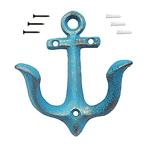 realideas Blue Rustic Cast Iron Nautical Anchor Design Wall Hooks Coat Rack Antique Shabby Chic Bathroom Towel Hook Key Holder
