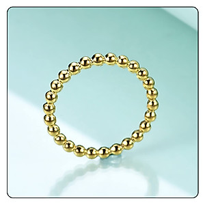 Fusamk Fashion 18K Gold Stacking Ring Stainless Steel 2MM Bead Ring(Gold(9))