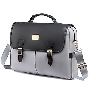 LOVEVOOK Laptop Bag for Women, 15.6 inch Large Capacity Computer Briefcase Sleeve Case, Messenger Shoulder Bag Office Business Work Purse Tote Bags for Women Travel Gifts, Black-grey