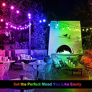 Mlambert 48FT Outdoor Patio Lights, RGB Cafe String Lights with 15 E26 S14 Shatterproof Edison Bulbs, Commercial Grade Dimmable String Lights for Bistro Backyard Garden, 2 Remote Controllers