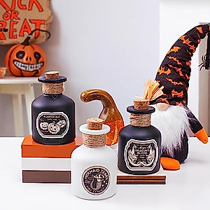 Halloween Decorations Indoor - Halloween Tiered Tray Decor - 3 pcs Glass Potion Bottles with 6pcs Stickers - Black and White Apothecary Bottles - Halloween Decorations for Party Home Table Kitchen