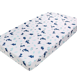 HUPO 4 PC Dinosaur Crib Bedding Sets for Baby Boys,Yellow/Navy Blue Nursery Crib Set Including Crib Skirt/Crib Quilt/2 Crib Sheet