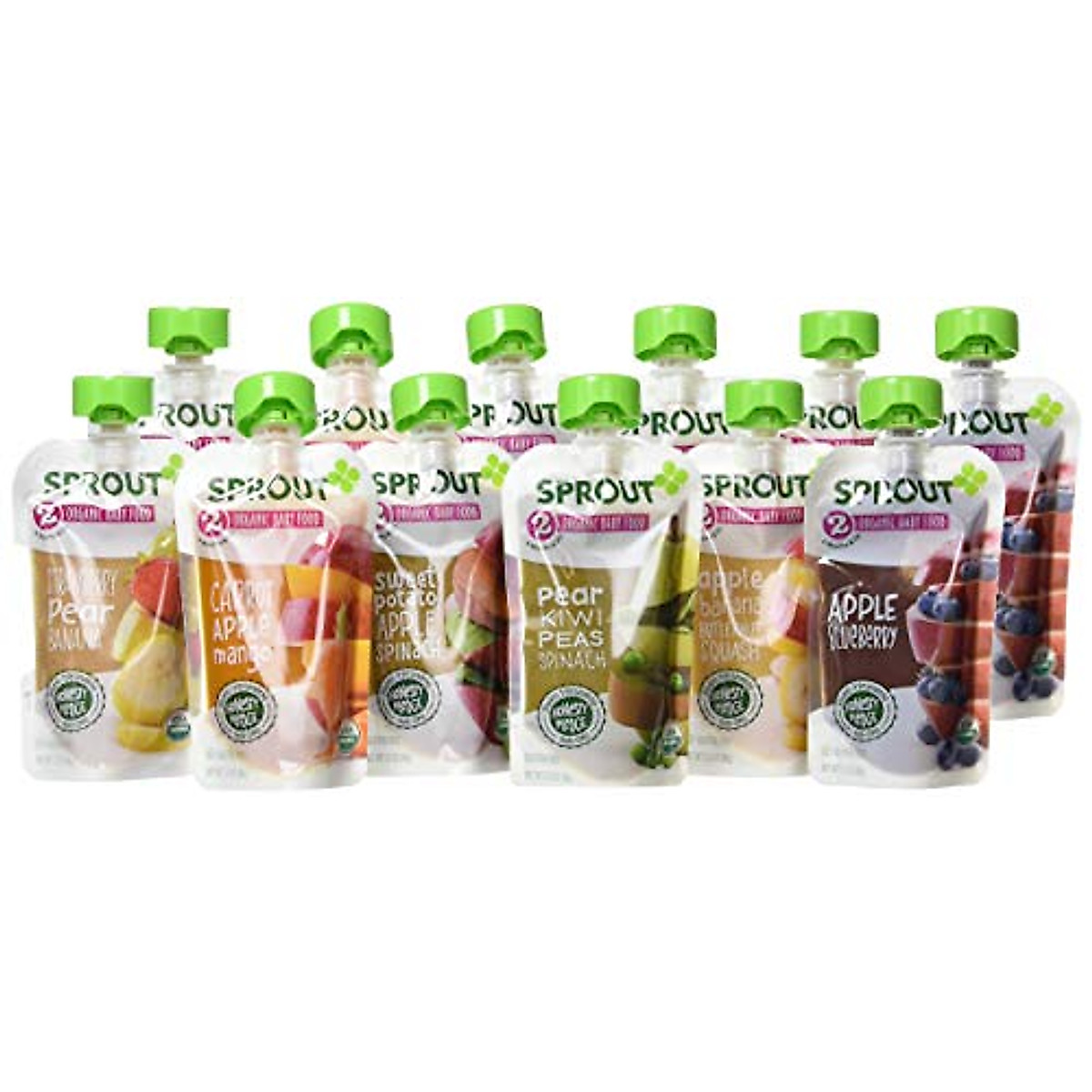 Sprout Organic Baby Food, Stage 2 Pouches, 6 Flavor Fruit & Veggie Variety Pack, 3.5 Oz Purees (Pack of 12)