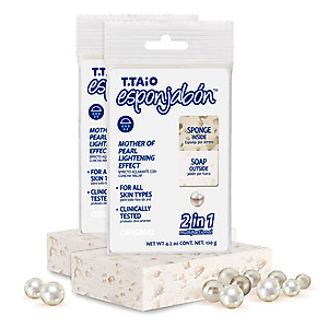 T.Taio Esponjabon Mother of Pearl Soap Sponge - Cleansing Shower Scrubber - Cleaning Bath Wash Scrub - Oil Removal - Massage & Lather Foot, Elbow, & Face - Bathroom Accessories (2-Pack)