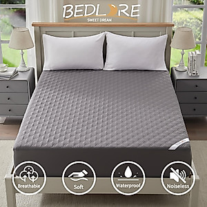 BEDLORE Waterproof Mattress Protector, Noiseless Queen Size Mattress Pad with Deep Pocket Fitted Up to 6"-18", Soft & Breathable Dirt-proof Bed Mattress Cover Washable Bedroom, Hotel (Gray)