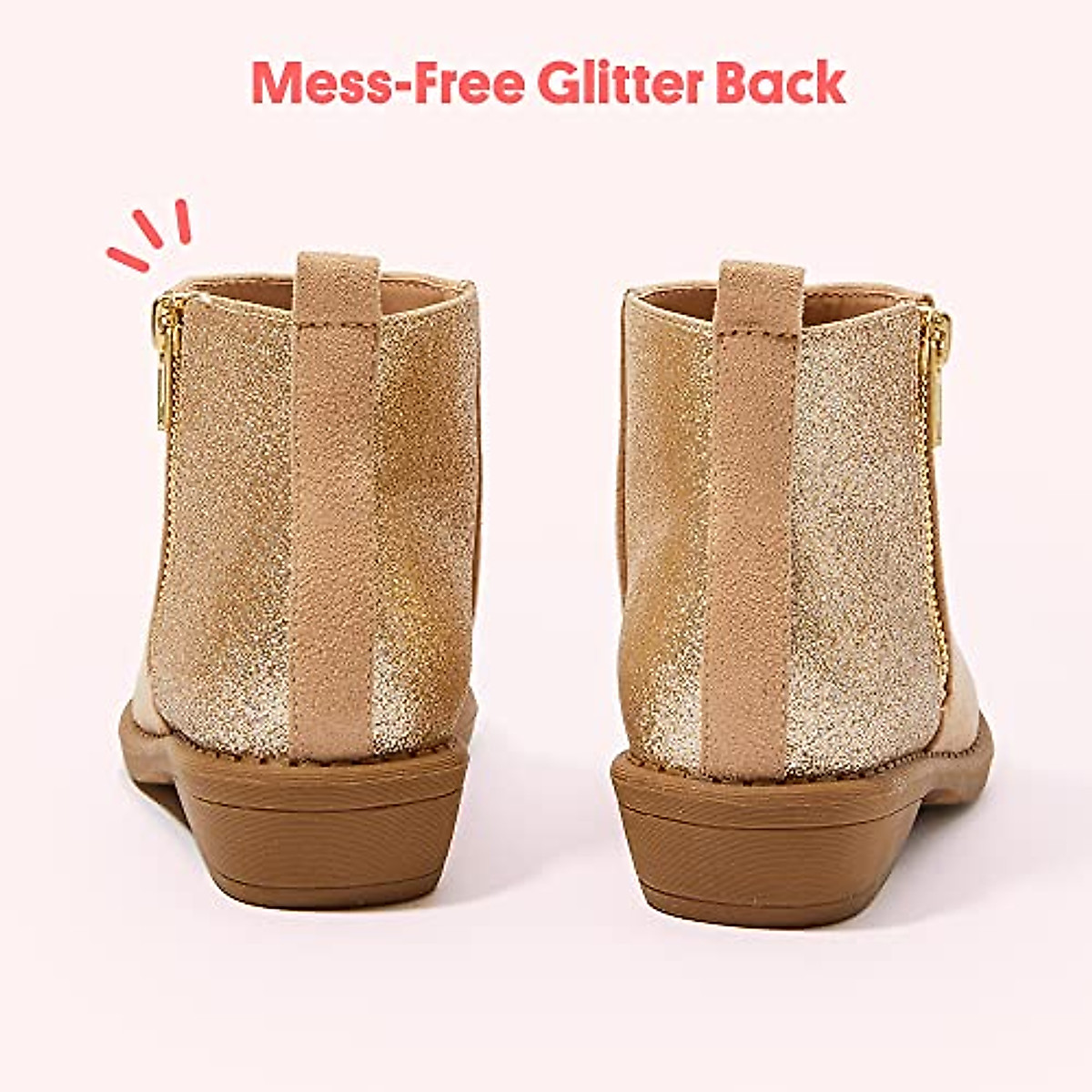 FabKids Girls Boots Glitter Ankle Short Booties Side Zipper Riding Boot Low Heels Dress Boot Shoes For Little Kid Size 2