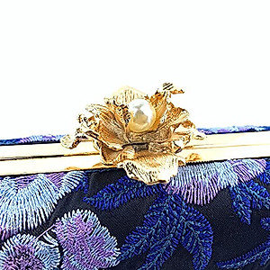 7.8'' Evening Clutch Bag with Removable Chain and Hand Hoop Vintage Handmade Embroidery Floral Handbag Purse for Women