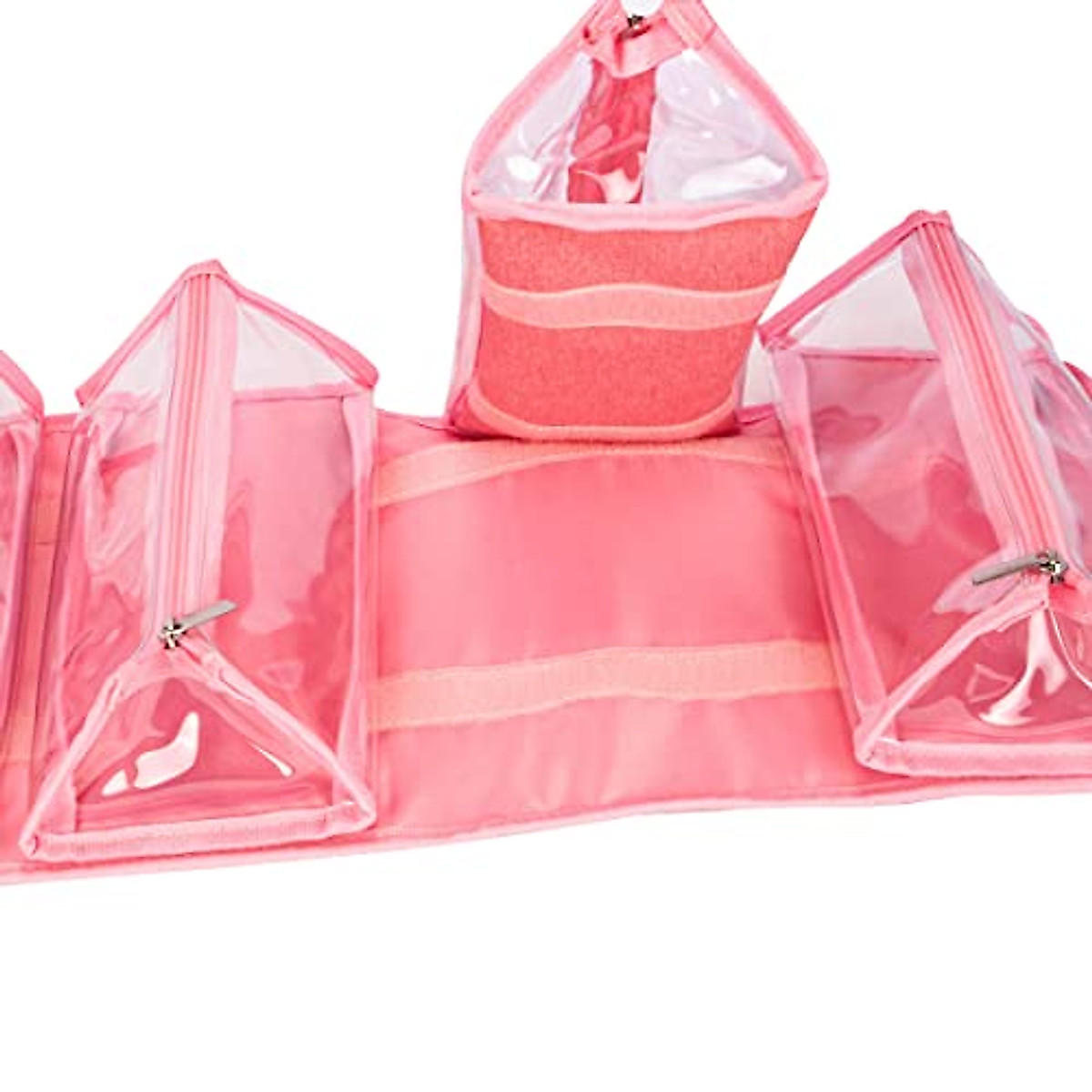 Water Resistant 4 in 1 Hanging Roll Up Travel Toiletry Bag Makeup Cosmetic Storage Case Hair Beauty First Aid Kits Organizer Bag LOL Doll Toy Storage Case With 4 Removable PVC Zipper Pouch (Pink)