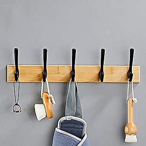 Coat Rack Wall Mounted with 5 Hooks, Heavy Duty Wall Hooks, Wooden Wall Coat Hanger for Hanging Coats Towels Hats Clothes
