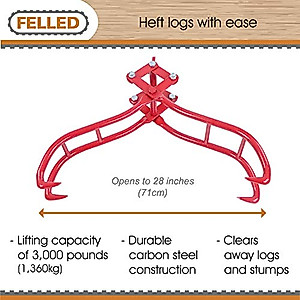 Felled Timber Claw Hook, 28in - Log Lifting Tongs Heavy Duty Grapple Timber Claw, Lumber Skidding Tongs Logging Grabber