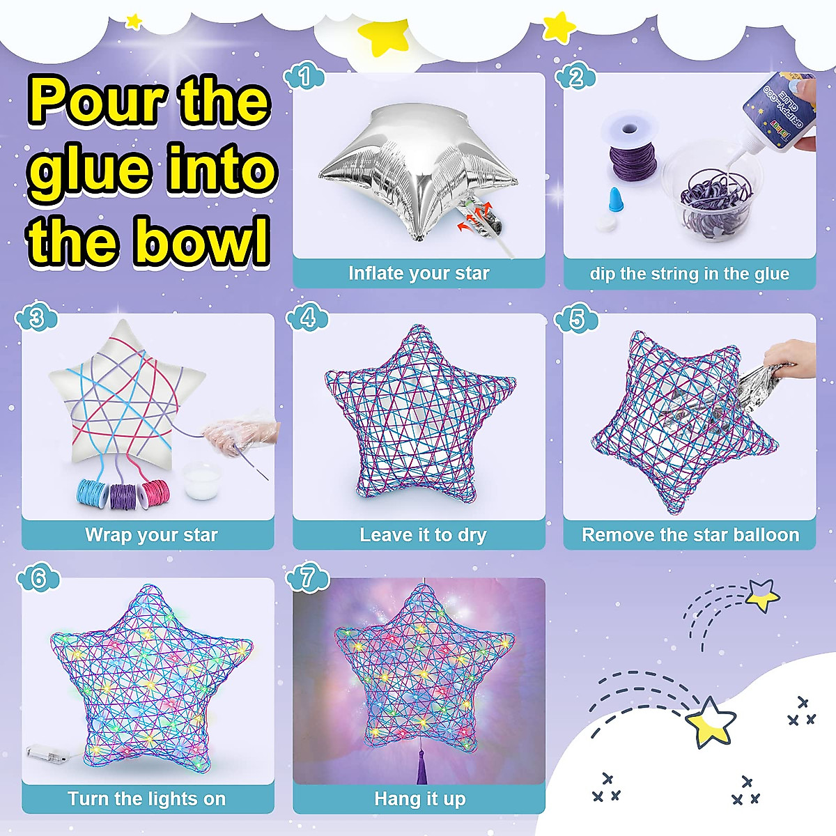 3D String Art Kit for Kids - Upgraded Makes a Light-Up Star Lantern with Multi-Colored Lights - Crafts for Girls and Boys - Kids Gifts - DIY Arts & Craft Kits for 8, 9, 10, 11, 12 Year Old Girl