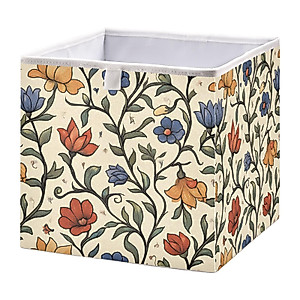 YMGQYJ Flat Floral Collapsible Storage Cube, Foldable Closet Organizers Storage Bins with Support Board for Shelf Closet Cabinet 11×11×11 IN