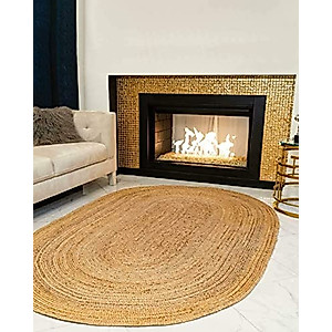 Agro Richer Farmhouse Rugs for Living Natural Jute Area Rug Hand Braided Oval Rugs for Bedroom, Kitchen, Living Room Rug Carpet (4x6 Square Feet, Beige)