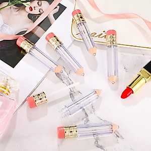 Blulu 24 Pcs 5 ml Pencil Lip Gloss Tube Containers Bulk Cute Empty Pencil Shaped Lipgloss Lip Balm Bottles Clear Refillable Lip Gloss Tube for Teacher's Presents Gifts Women Girls DIY Cosmetics